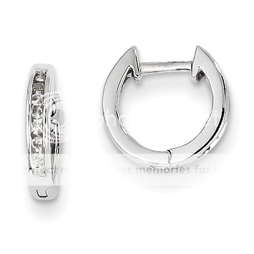 NEW 14k White Gold Genuine Diamond Hinged Hoop Earrings 8mm x 2mm